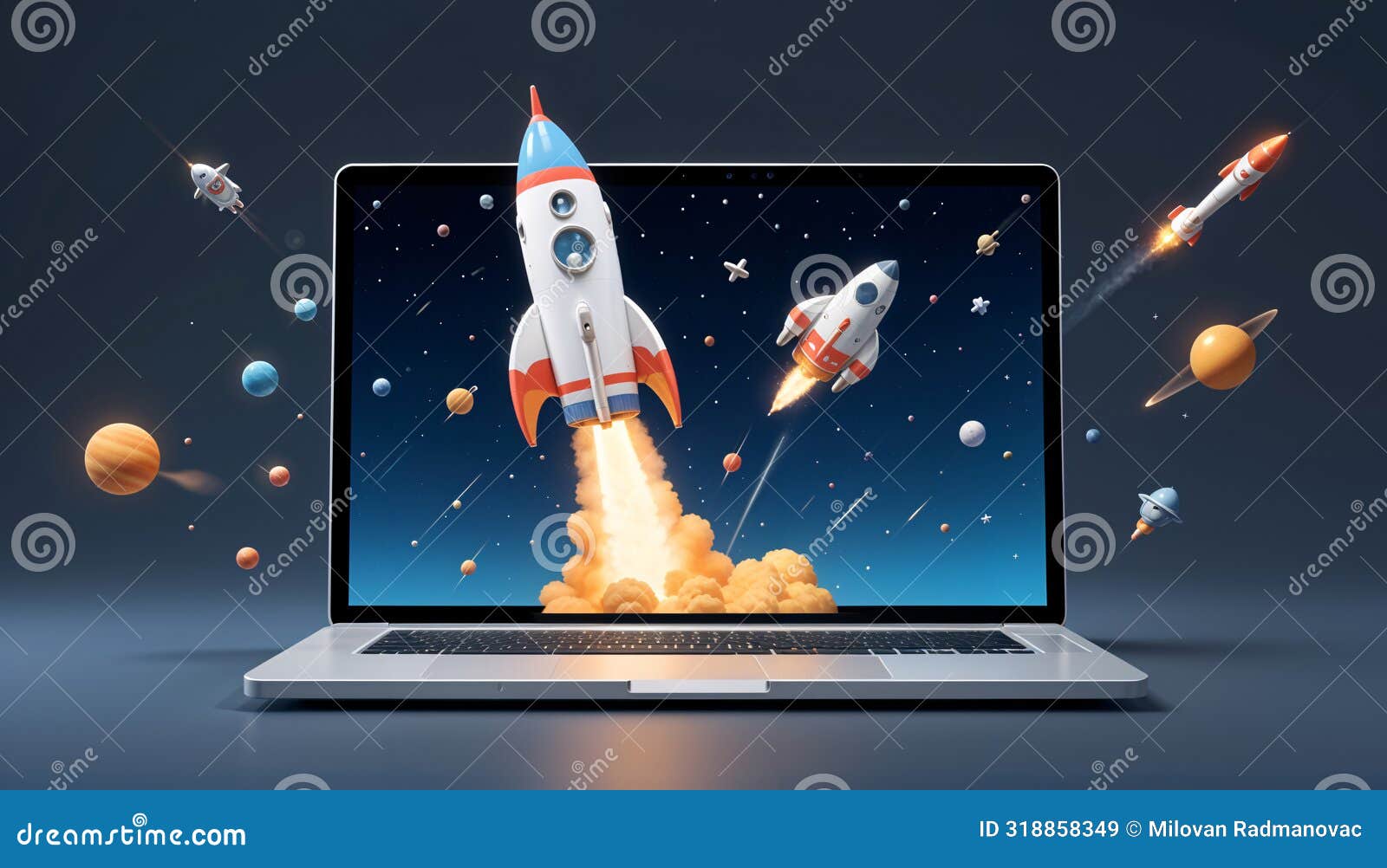 Rocket Launch from Laptop, Concept for Productivity and Creativity or ...