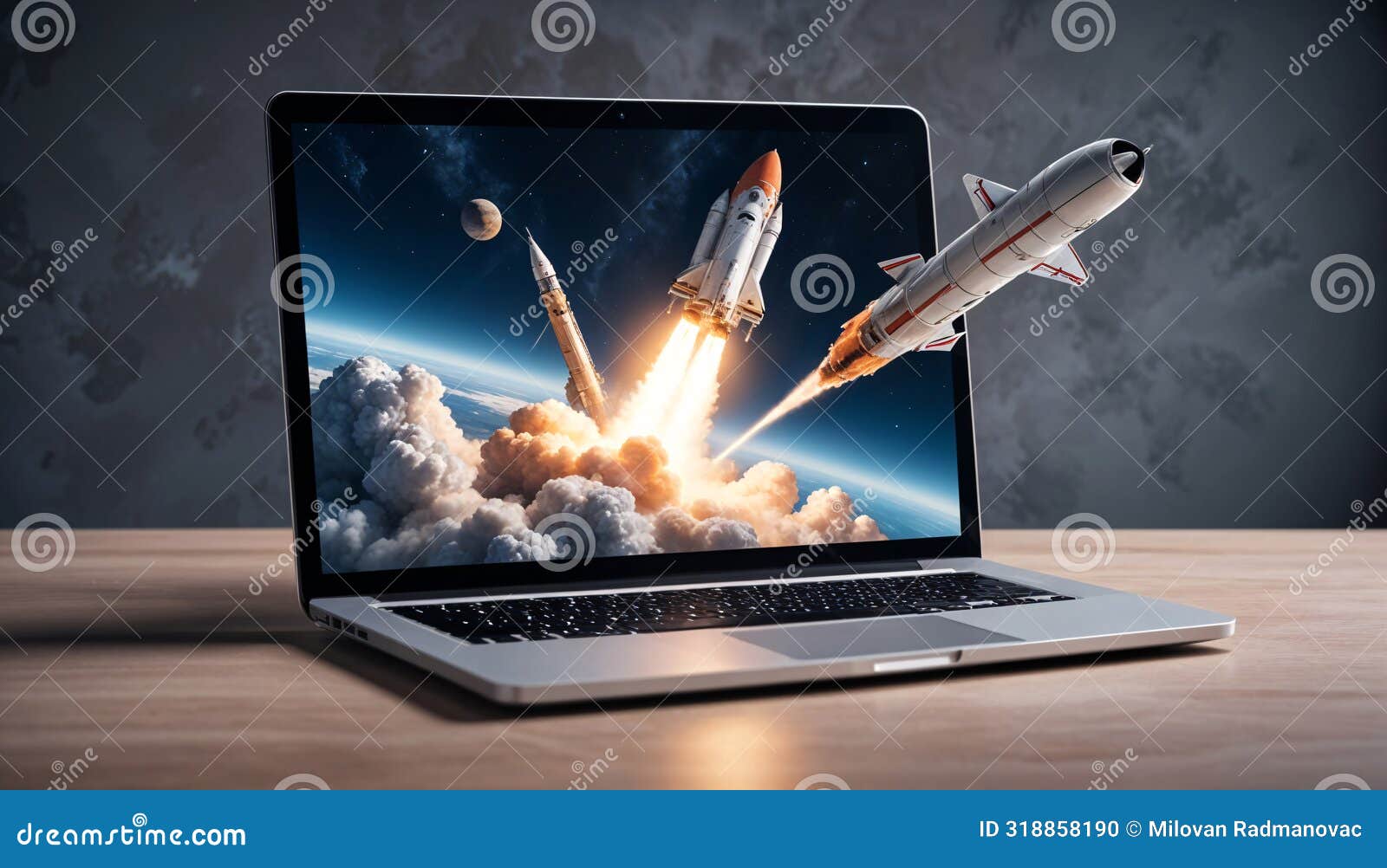 Rocket Launch from Laptop, Concept for Productivity and Creativity or ...