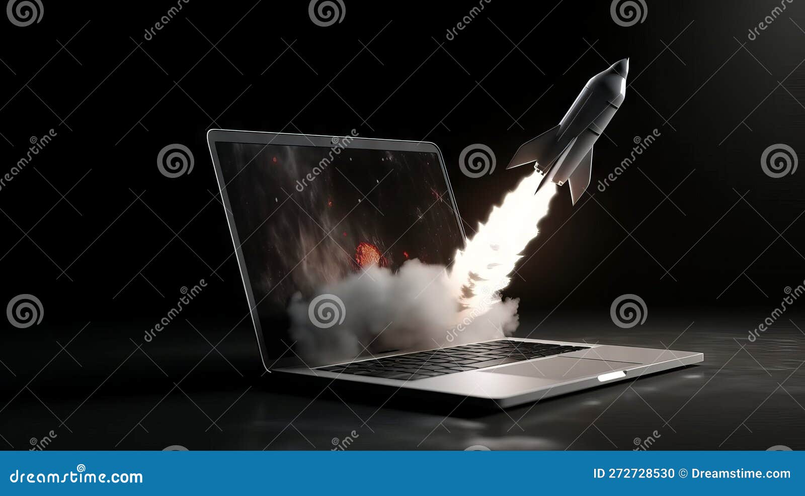 Rocket Launch from a Laptop Screen. Generative AI Stock Photo - Image ...