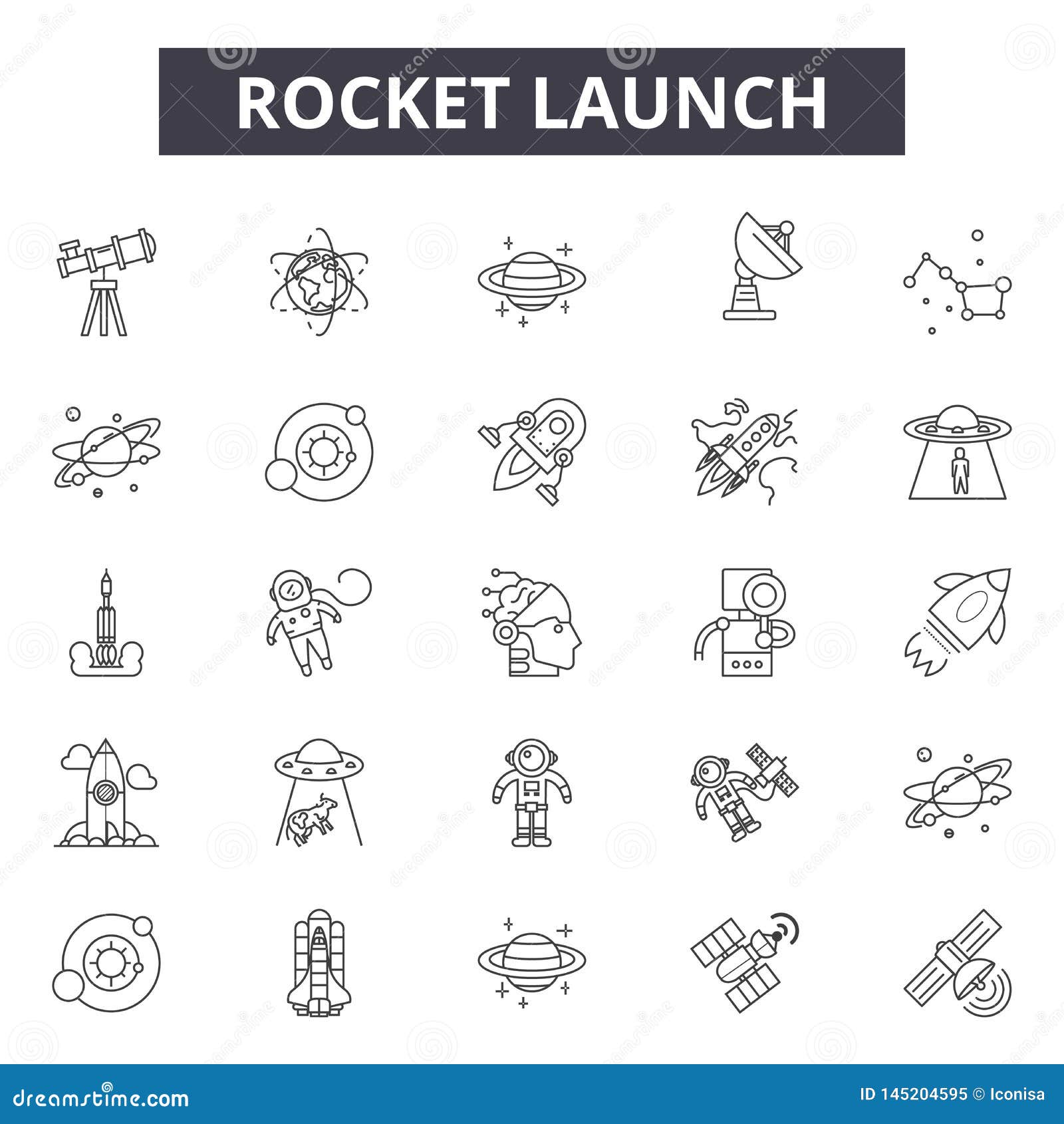 Rocket Launch Line Icons, Signs, Vector Set, Outline Illustration ...