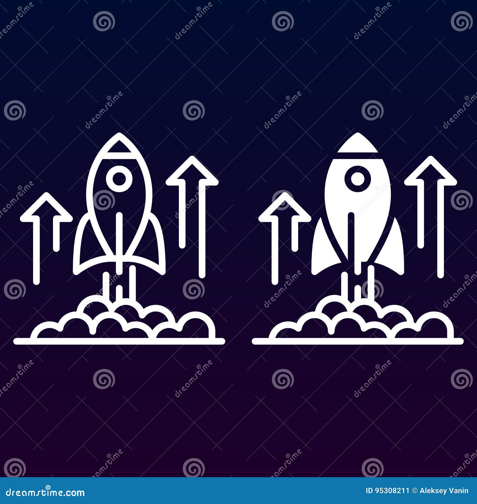 Rocket Launch Line and Solid Icon, Outline and Filled Vector Sign ...