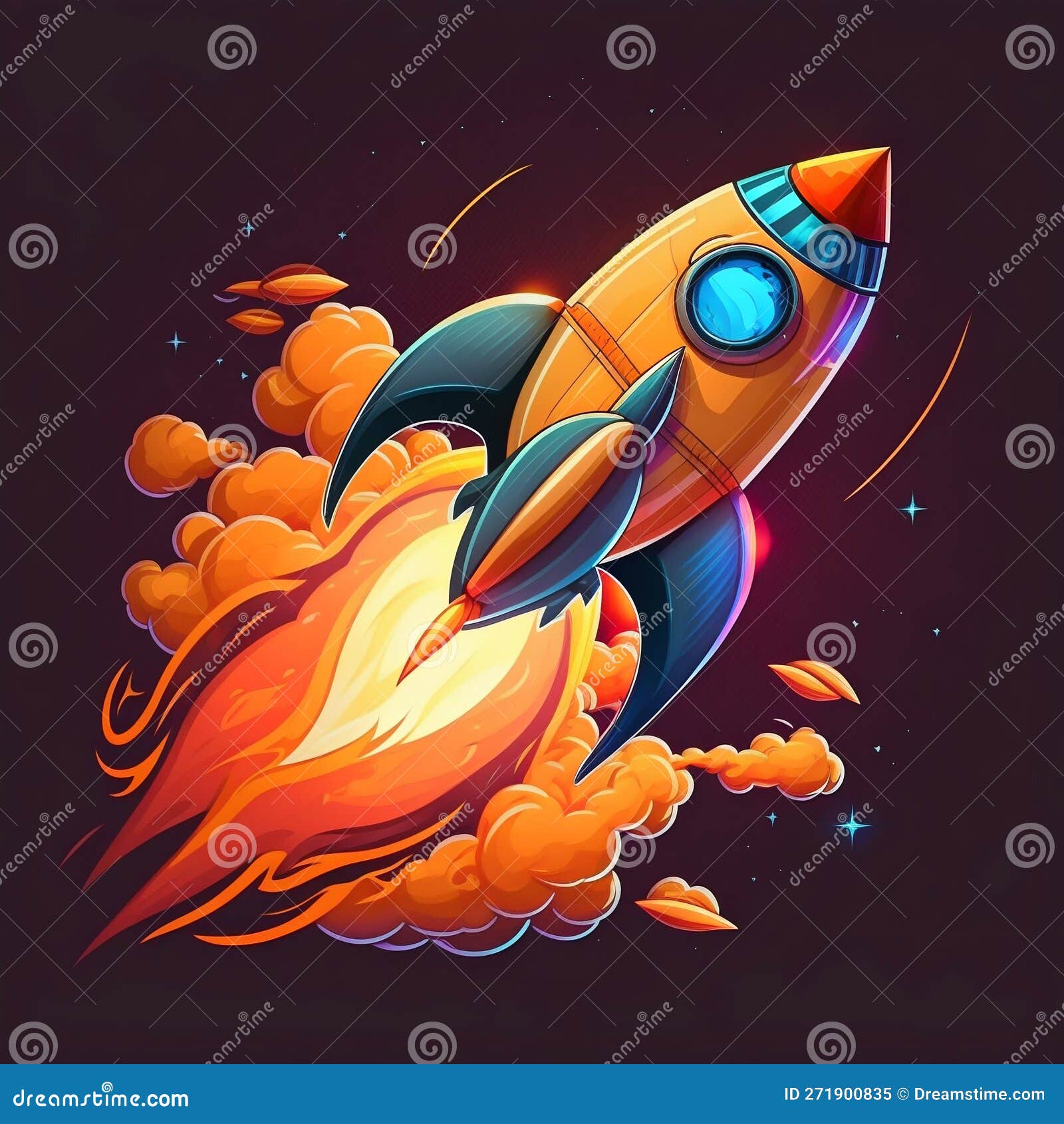Rocket Launch Logo Sticker in Cartoon Style Illustration. Generative AI ...