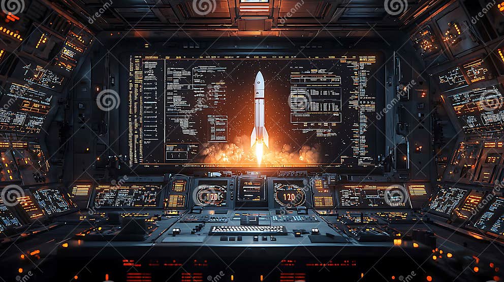 Rocket Launch from Mission Control Room with Advanced Technology ...
