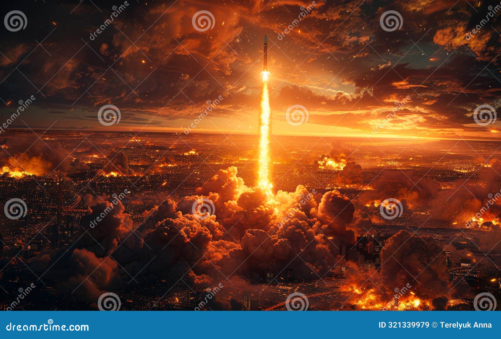 Rocket Launch at Night. a Missile Launch at Night Stock Image - Image ...