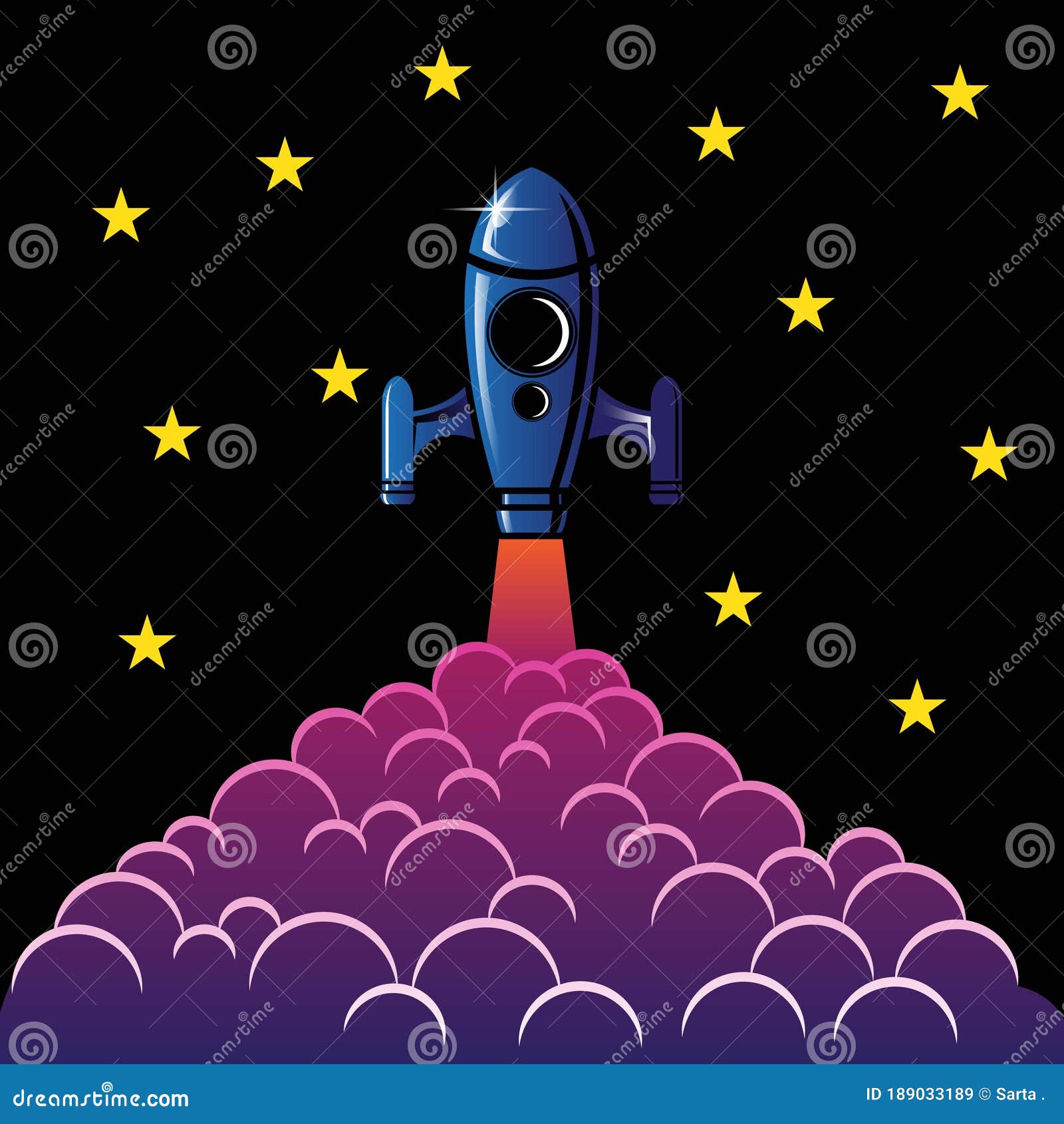 Rocket Launch at Night Sky Background Vector with Cartoon Style Stock ...