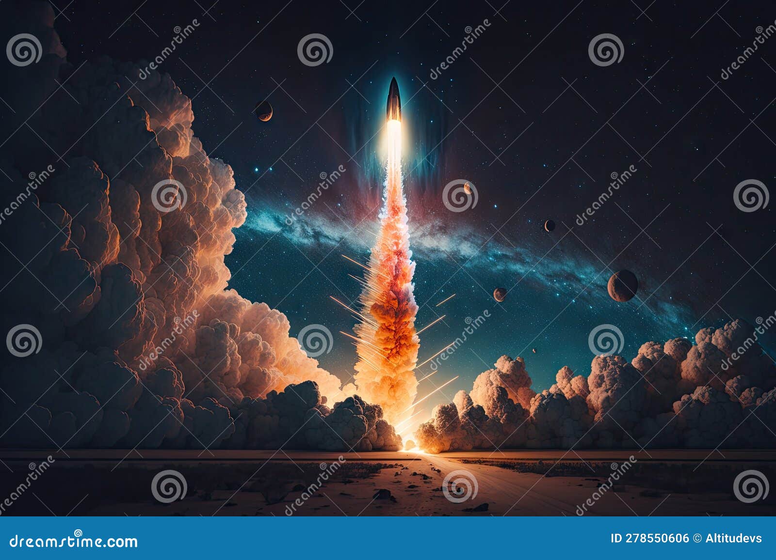Rocket Launch into the Night Sky, with Stars Shining Above Stock ...