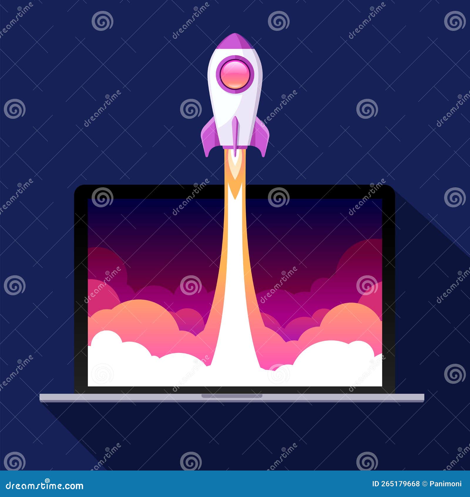 Rocket Launch in Notebook. Graphic Illustration in Flat Style. Startup Project, Business ...