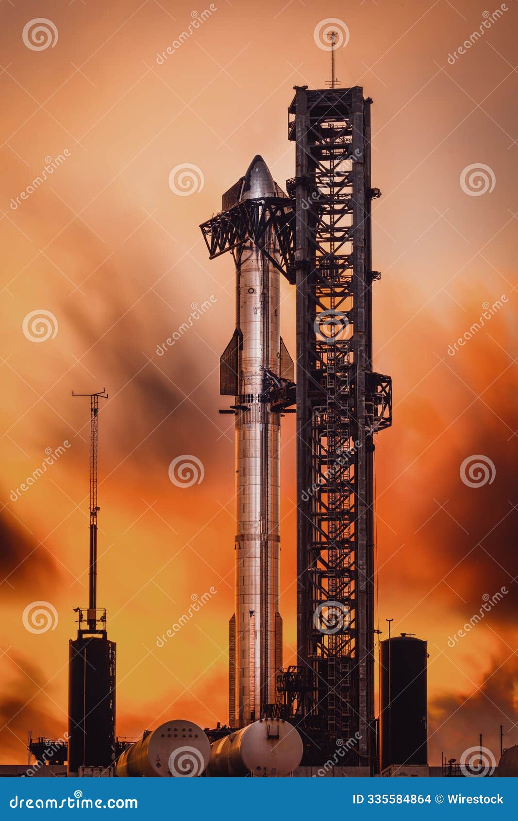 Rocket on Launch Pad at Sunset Stock Photo - Image of science, orange ...
