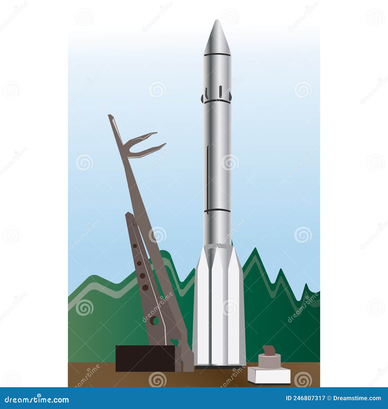 The Rocket is on the Launch Pad. Vector Illustration. Stock Vector ...