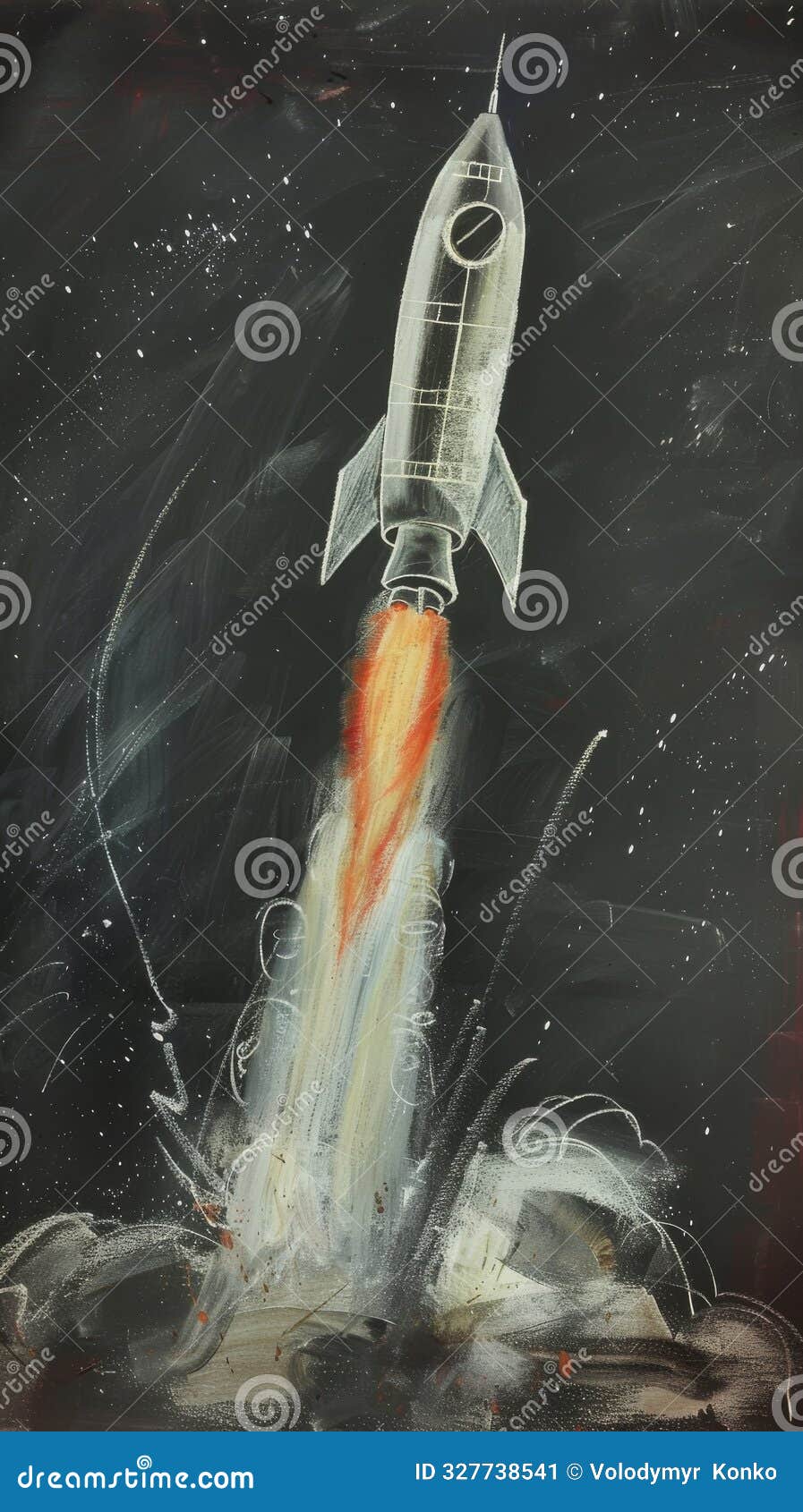 Rocket Launch Painting in Space with Fire Trail and Starry Background ...