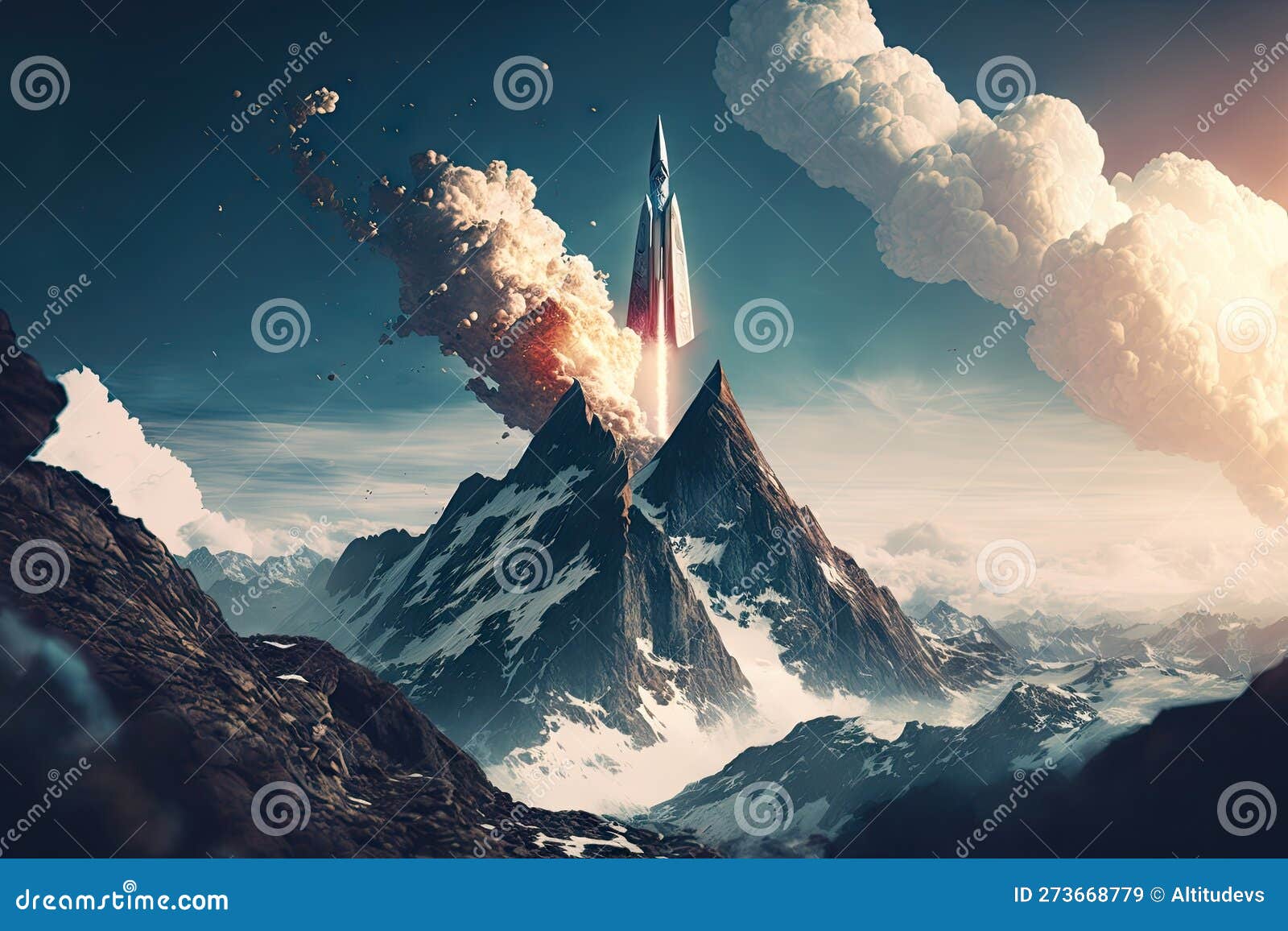 Rocket Launch from the Perspective of Mountain Peak, with the Horizon ...