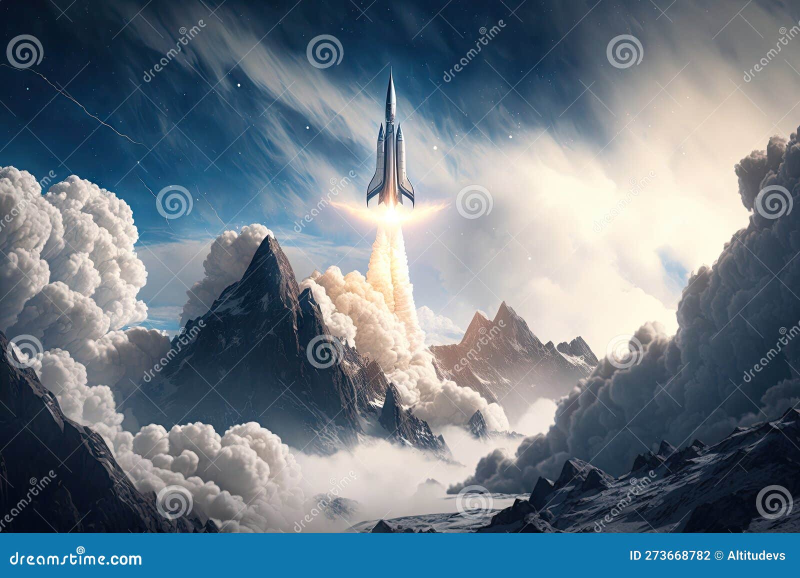 Rocket Launch from the Perspective of Mountain Peak, with the Horizon ...