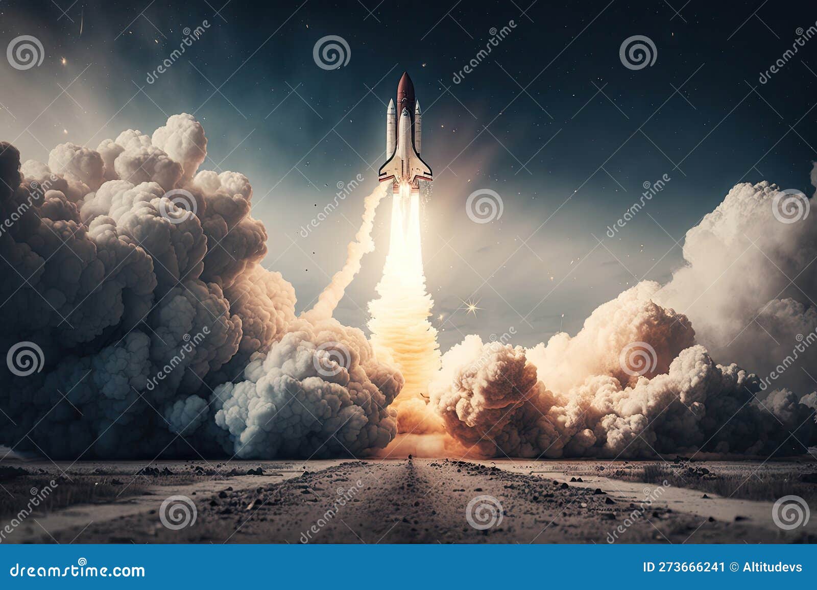 Rocket Launch, with the Rocket Rising into the Sky and Leaving Behind a ...