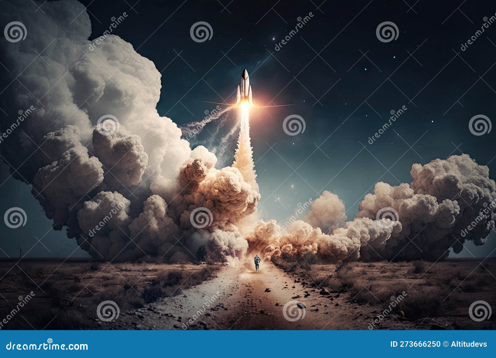 Rocket Launch, with the Rocket Rising into the Sky and Leaving Behind a ...