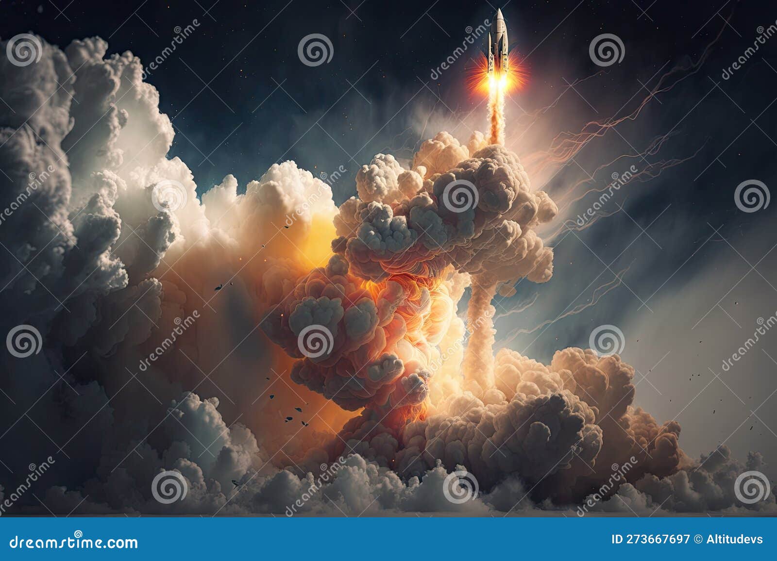 Rocket Launch, With Satellite Payload Visible In The Clouds Of Smoke ...