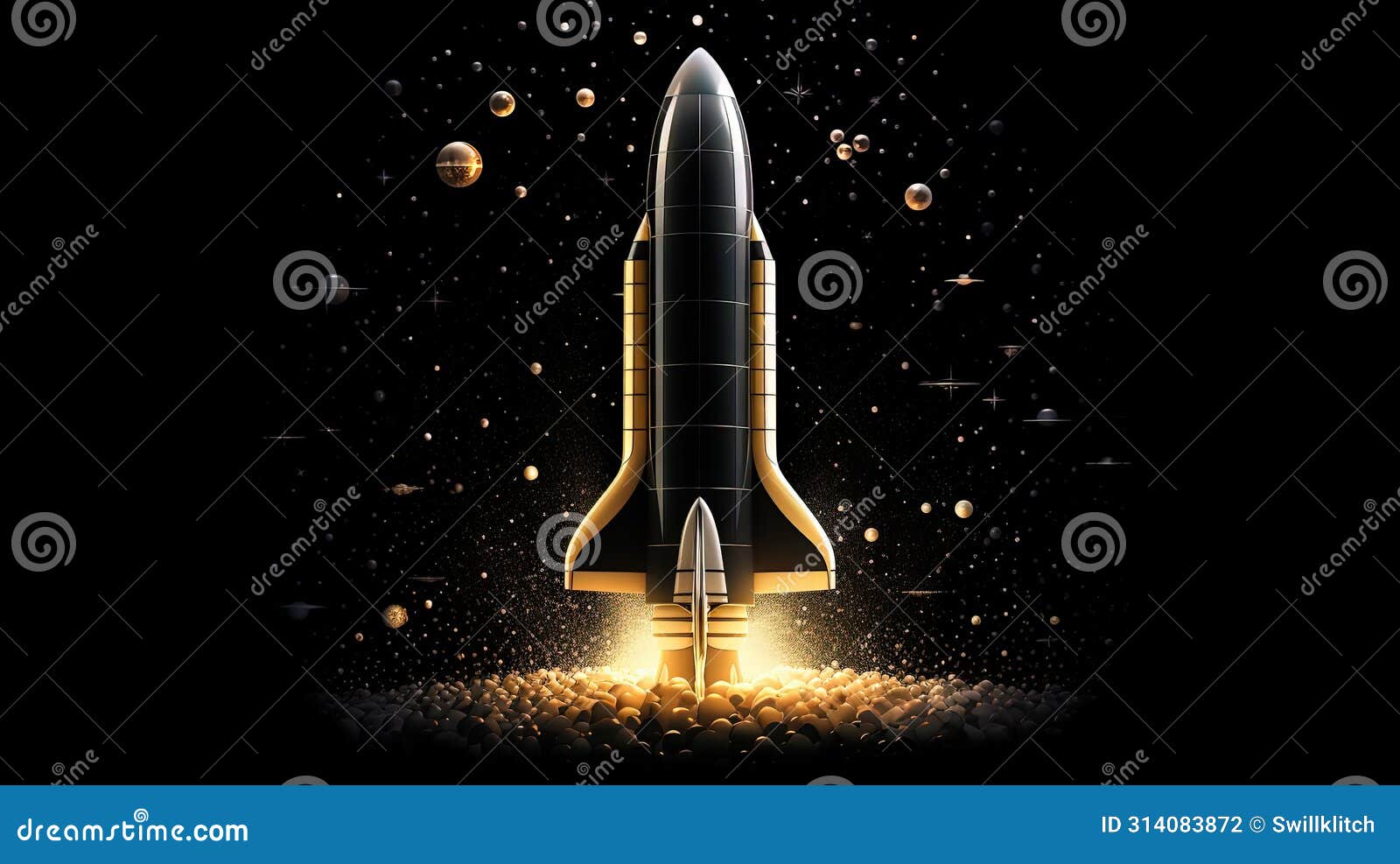 Rocket Launch Scene in Retro Black and White Style. Rocket Take Off ...