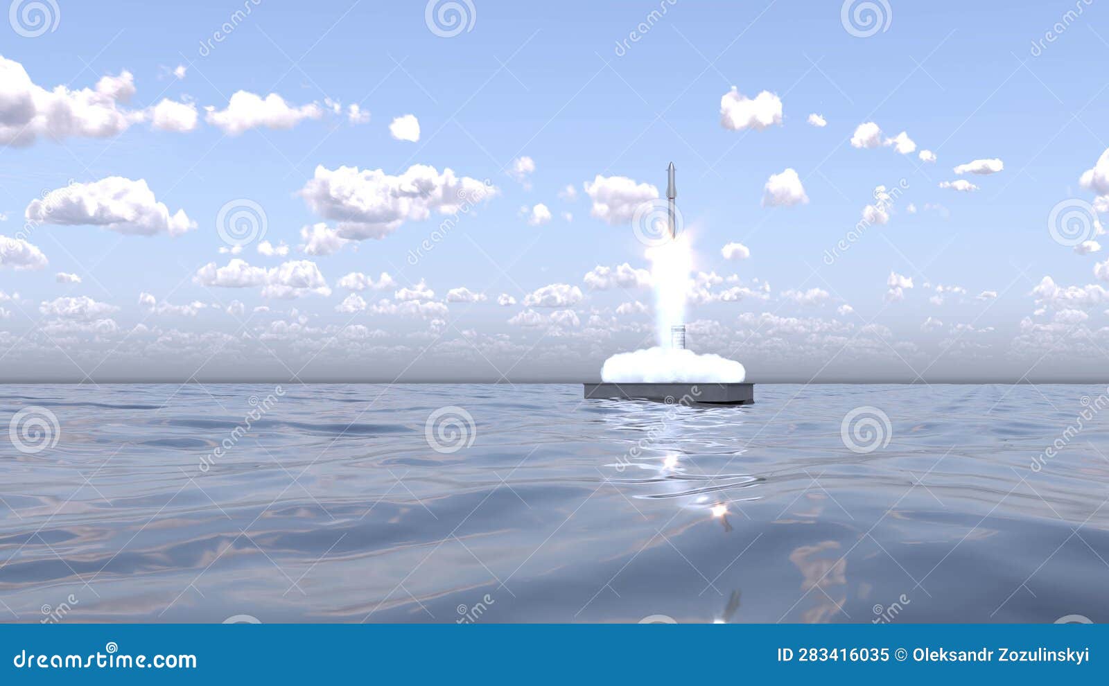 Rocket Launch from a Sea Platform 3d Stock Illustration - Illustration ...