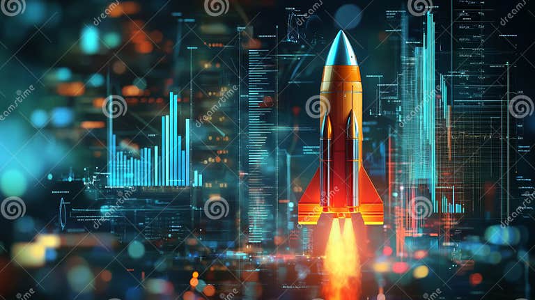 A Rocket Launch Set Against a Business Graph Background Signifying ...