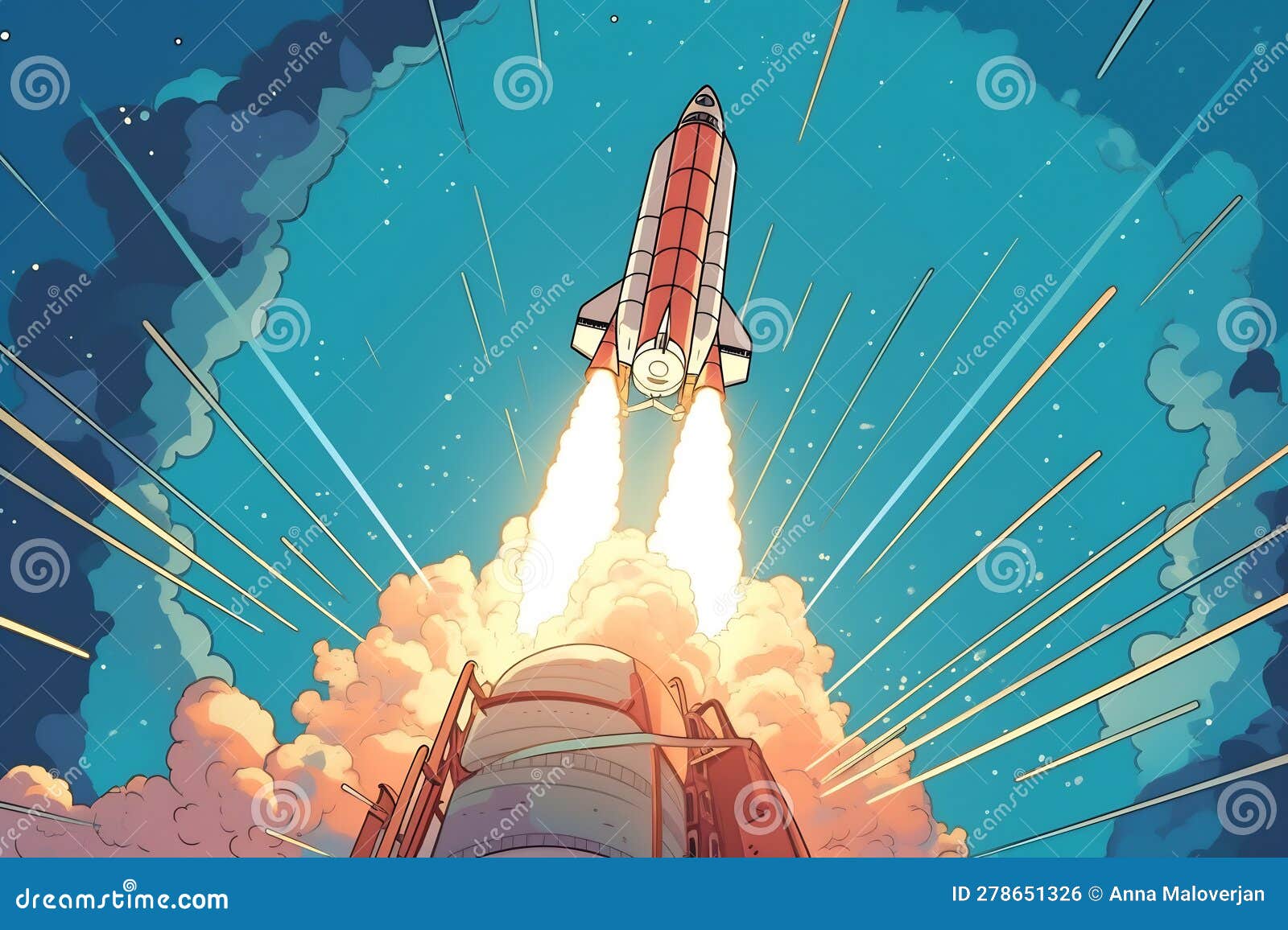 Rocket Launch, Ship, 2d Illustration Stock Illustration - Illustration ...