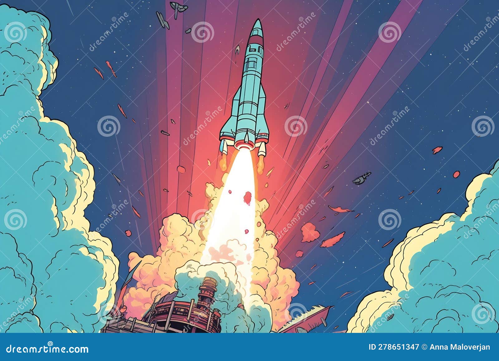 Rocket Launch, Ship, 2d Illustration Stock Illustration - Illustration ...