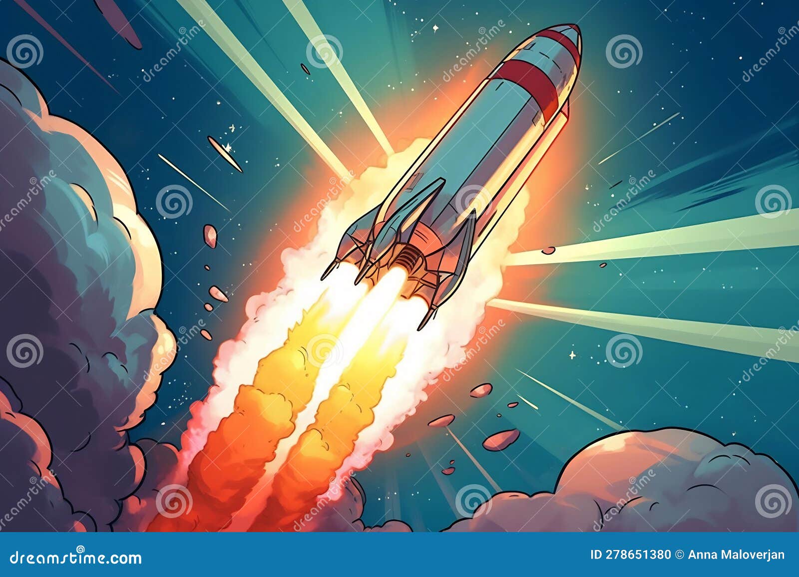 Rocket Launch, Ship, 2d Illustration Stock Illustration - Illustration ...