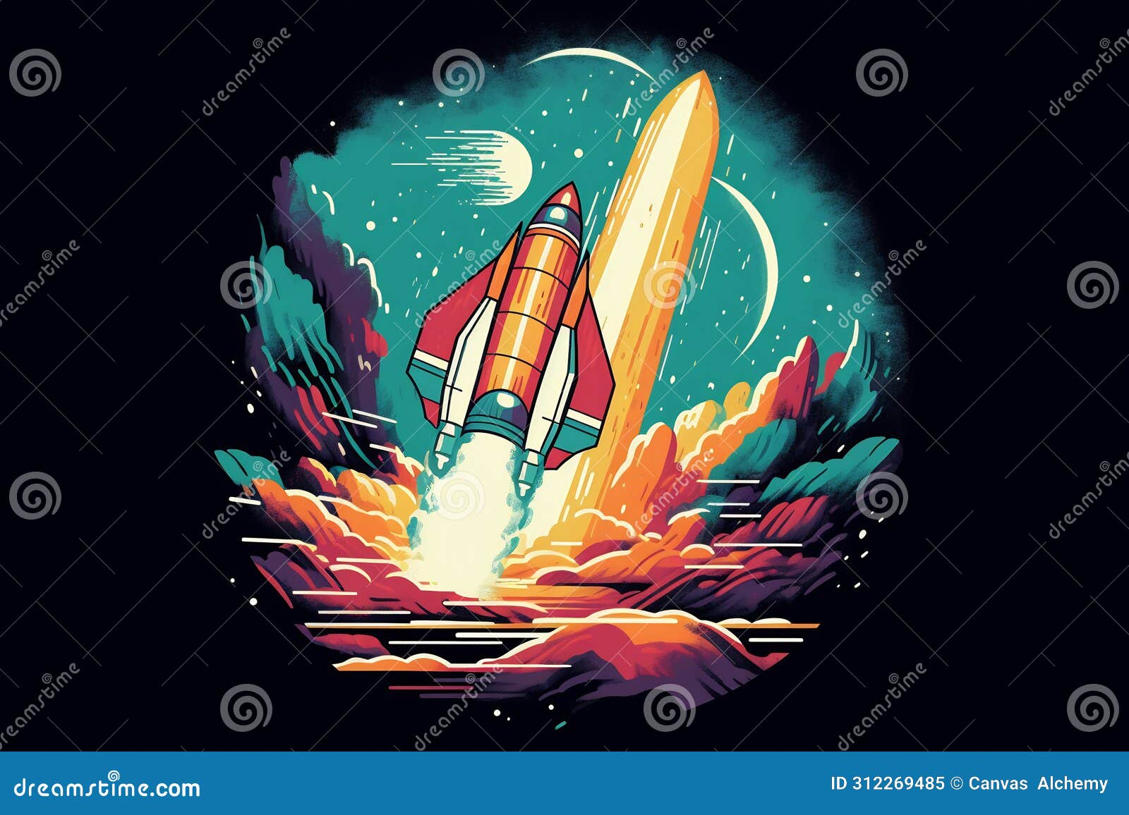 Rocket Launch, Ship, 2d Illustration Stock Image - Image of concept ...