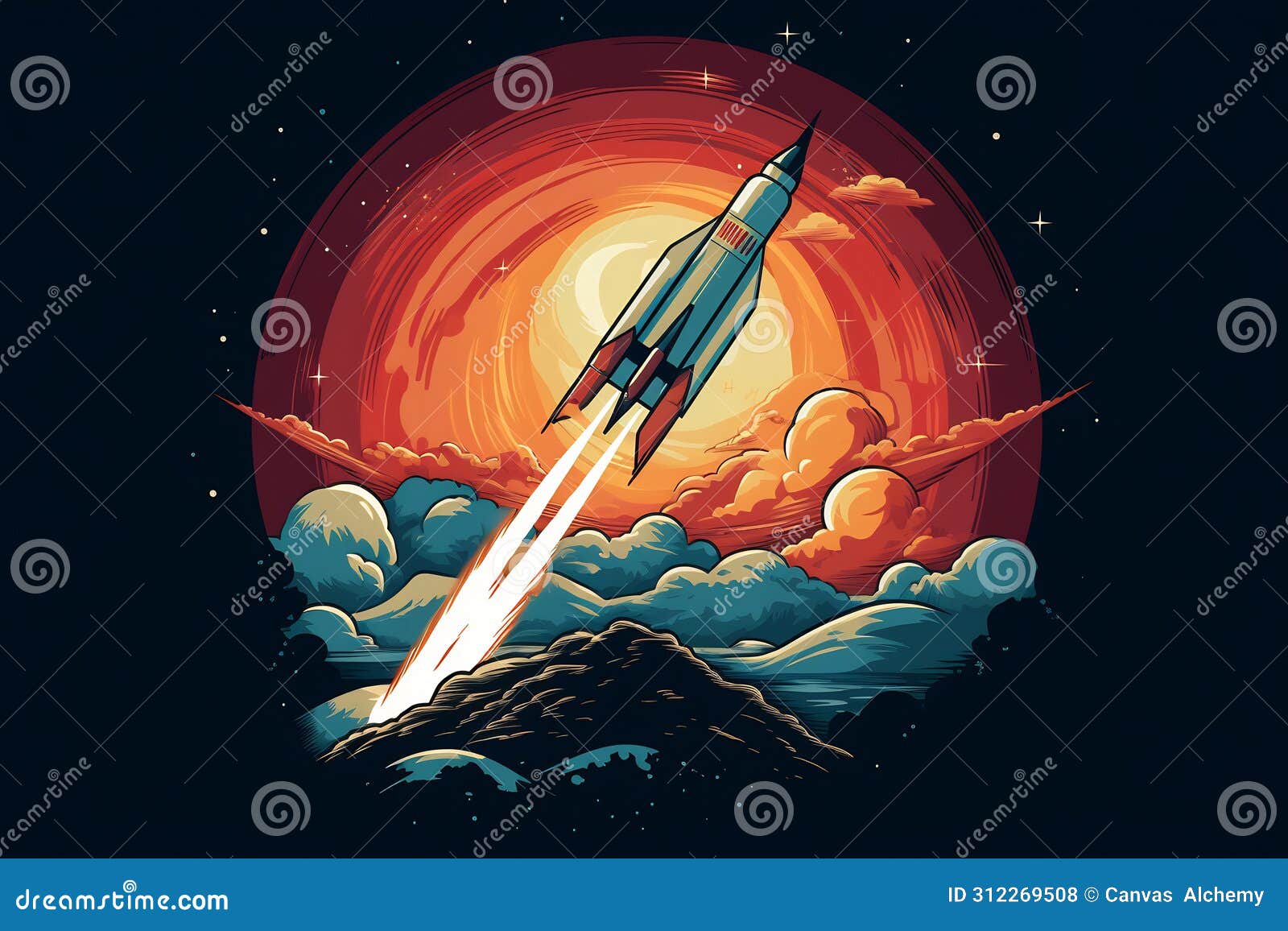 Rocket Launch, Ship, 2d Illustration Stock Photo - Image of technology ...