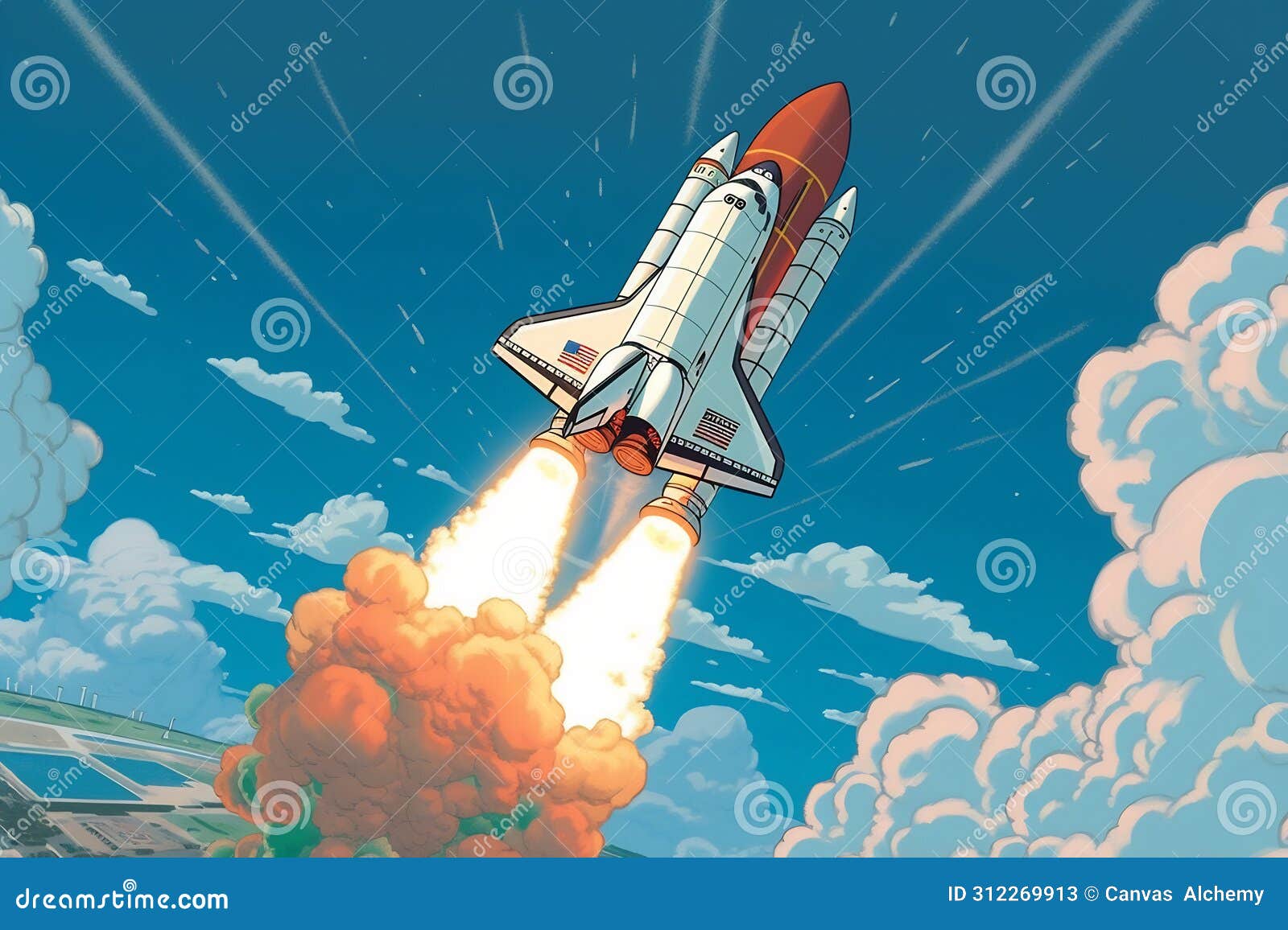 Rocket Launch, Ship, 2d Illustration Stock Image - Image of background ...
