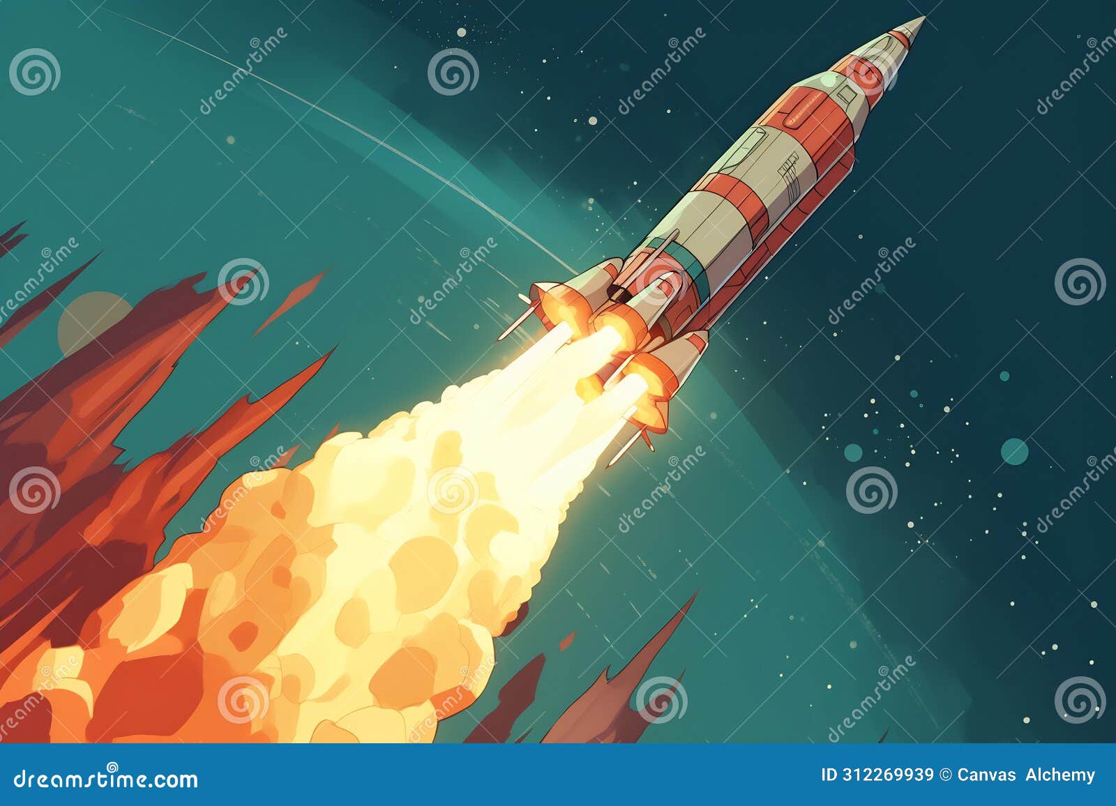 Rocket Launch, Ship, 2d Illustration Stock Image - Image of design ...