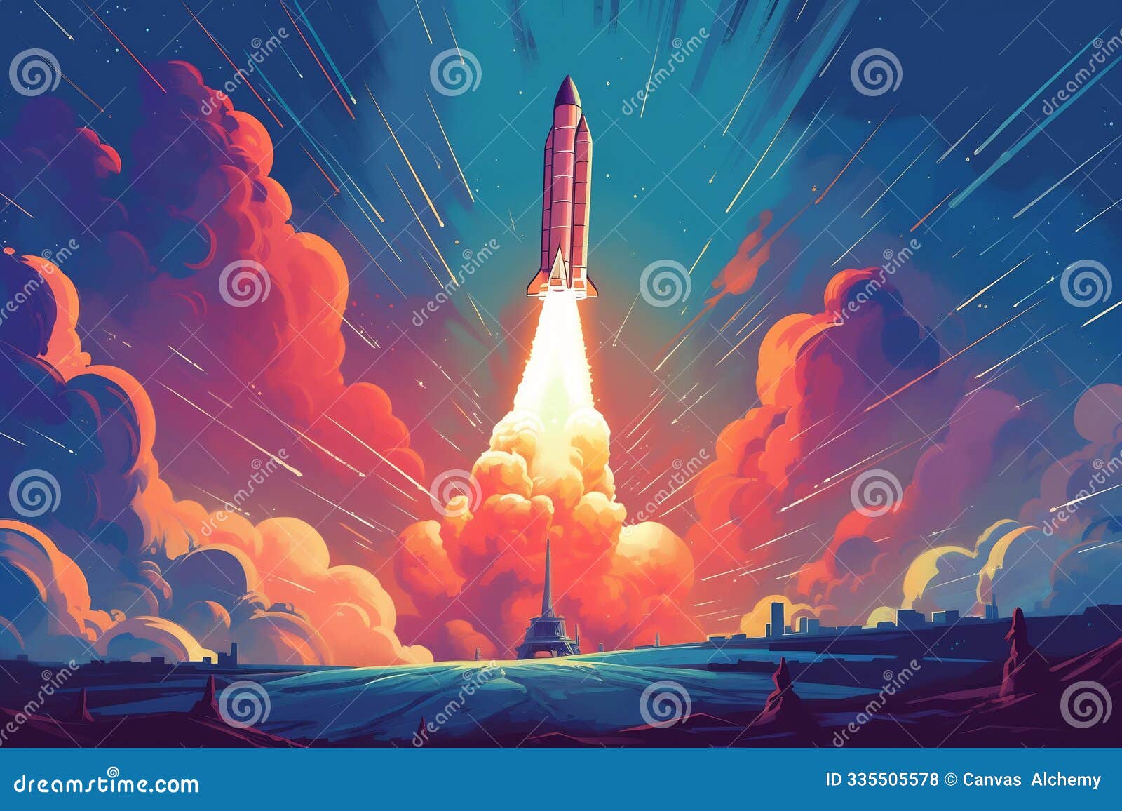 Rocket Launch, Ship, 2d Illustration Stock Photo - Image of future ...