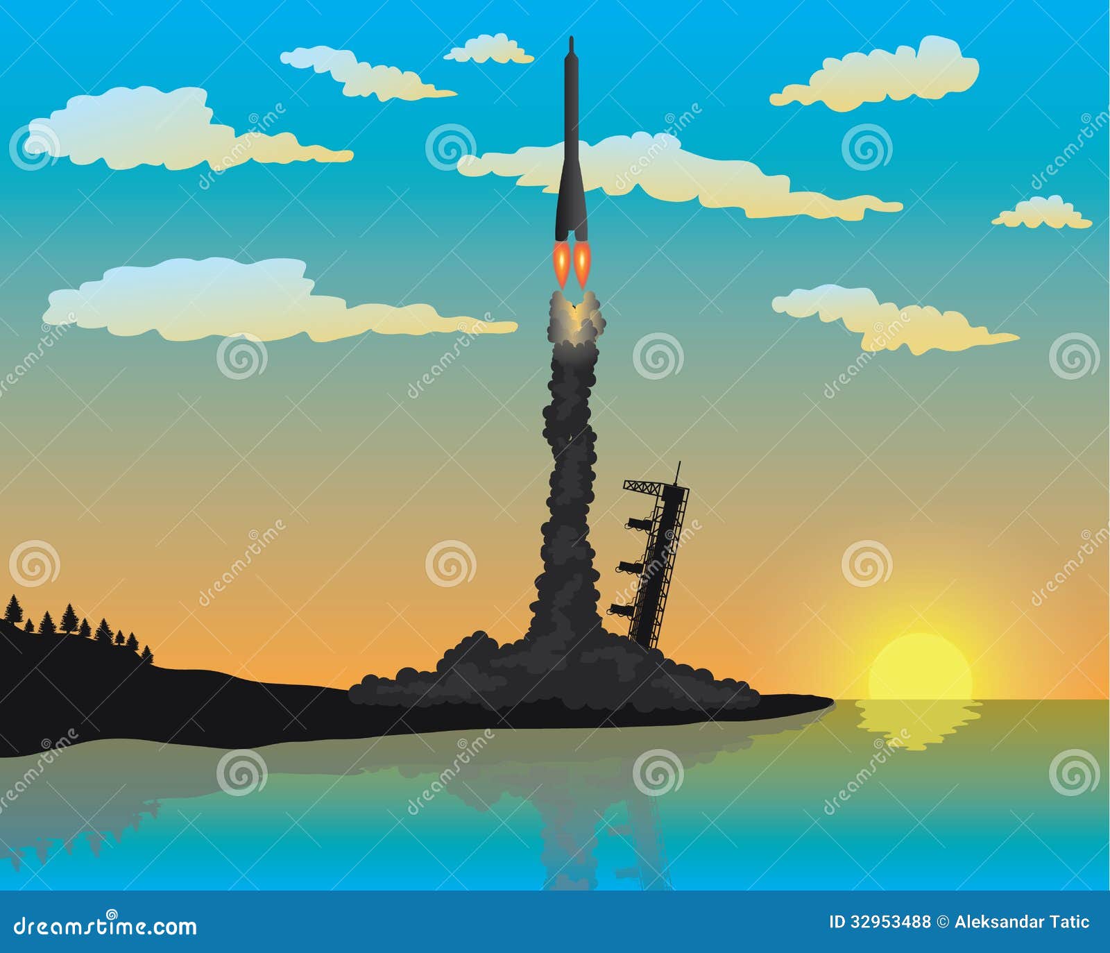 Rocket Launch Silhouette stock vector. Illustration of silhouette ...