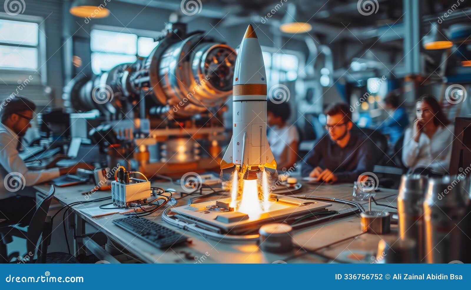 Rocket Launch Simulation in a Tech Lab Stock Illustration ...