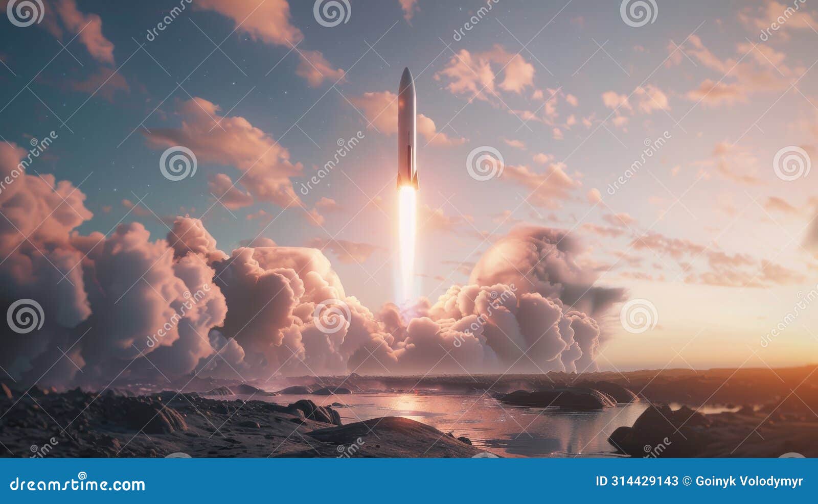 Rocket Launch into the Sky stock image. Image of departure - 314429143