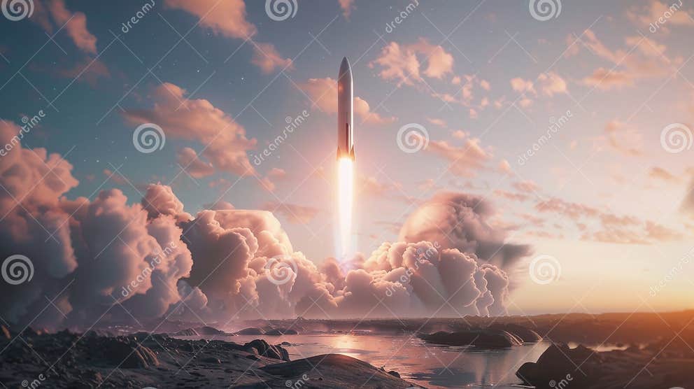 Rocket Launch into the Sky stock image. Image of departure - 314429143