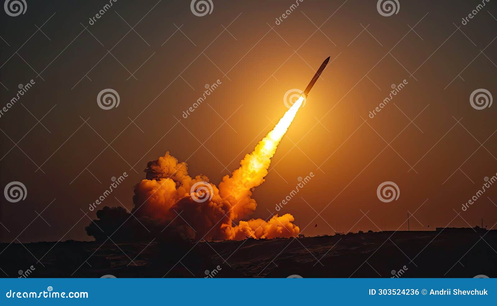 Rocket Launch into the Sky at Night in Yemen Stock Illustration ...