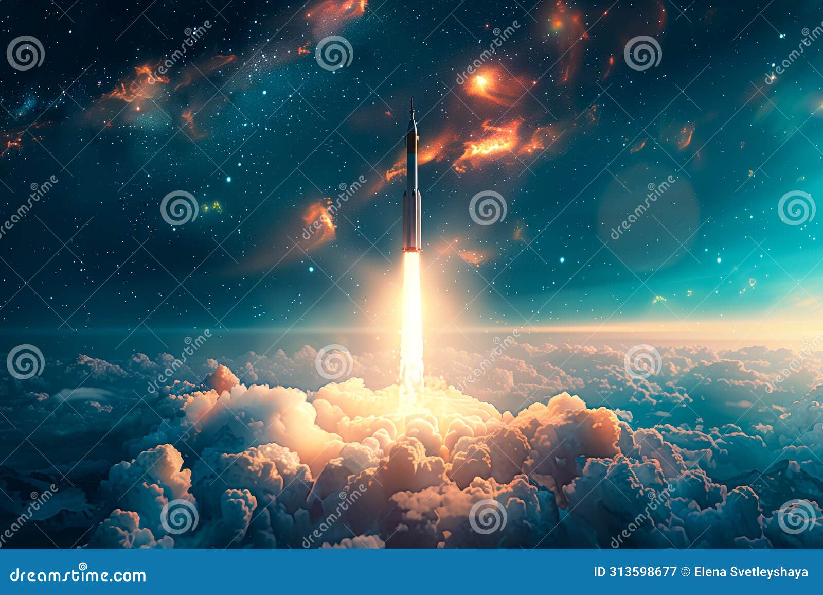 Rocket Launch with Smoke and Clouds in the Sky. Stock Illustration ...