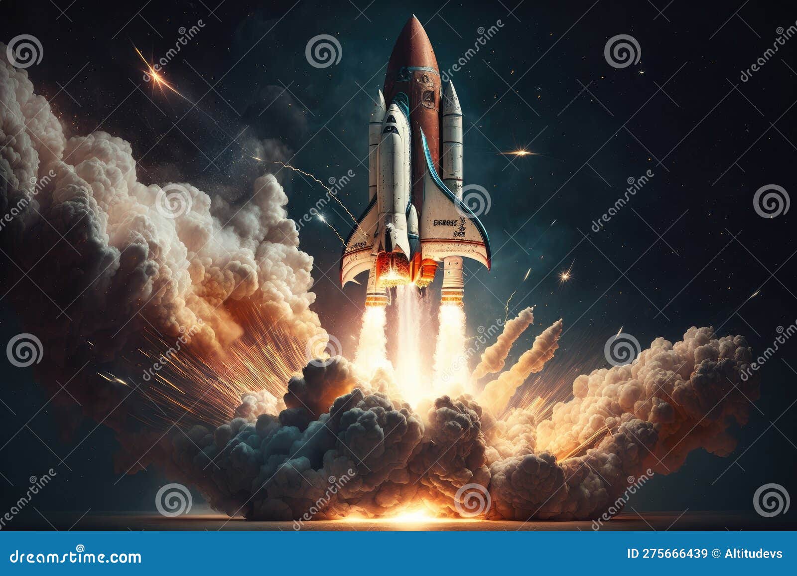 Rocket Launch, with Smoke and Flames Billowing from the Engine Stock ...