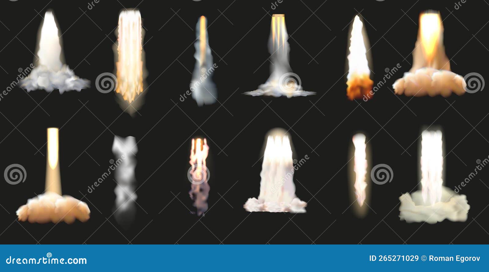 Rocket Launch. Smoke Jet with Flame. Spacecraft Start. Fire and Fume ...