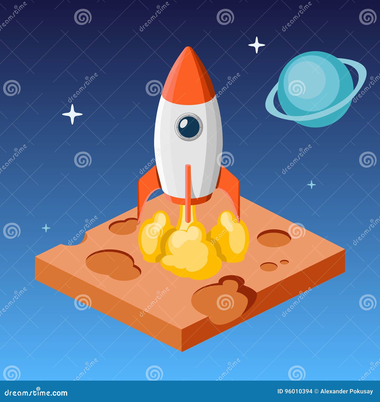 Rocket Launch in Space Isometric Vector Stock Vector - Illustration of ...