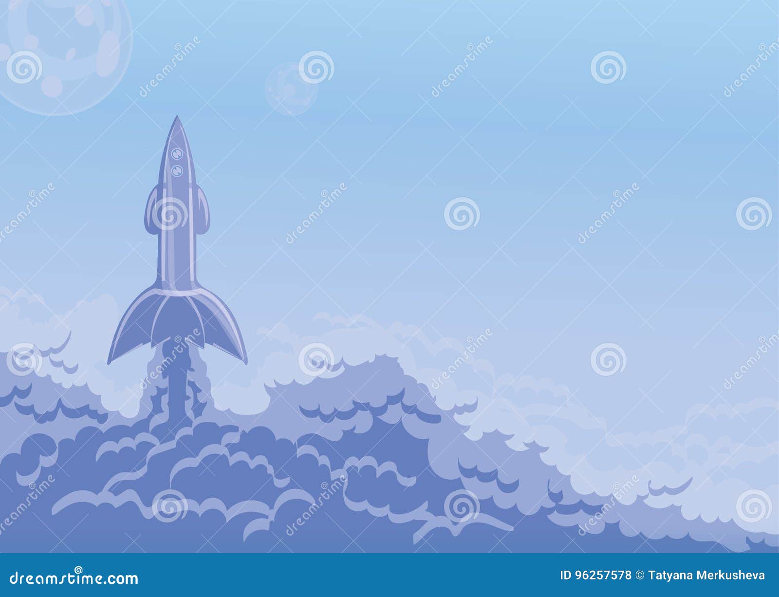 Rocket Launch, Space Ship and Cloud of Smoke. Vector Illustration with ...