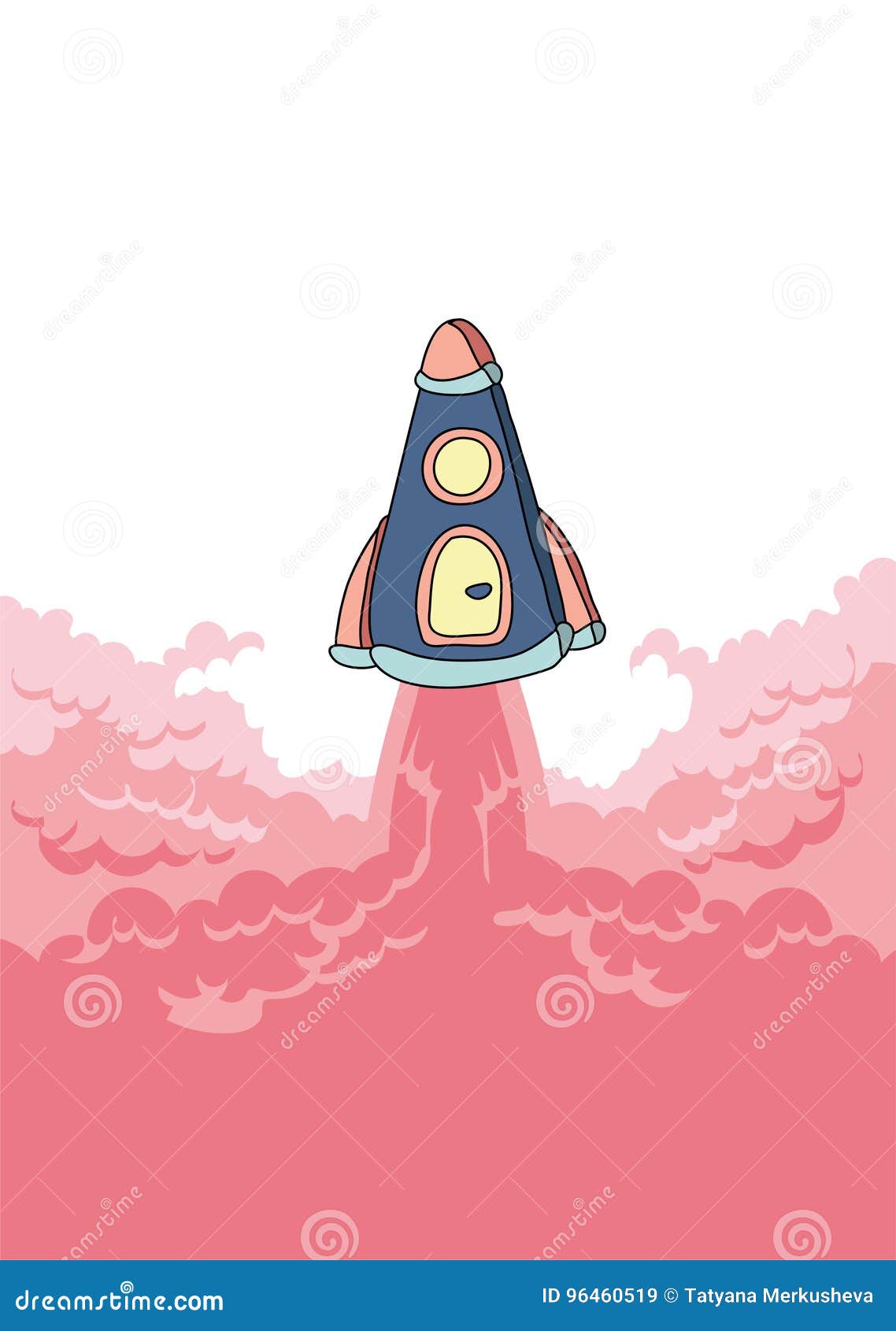 Rocket Launch, Space Ship and Cloud of Smoke. Vector Illustration with ...