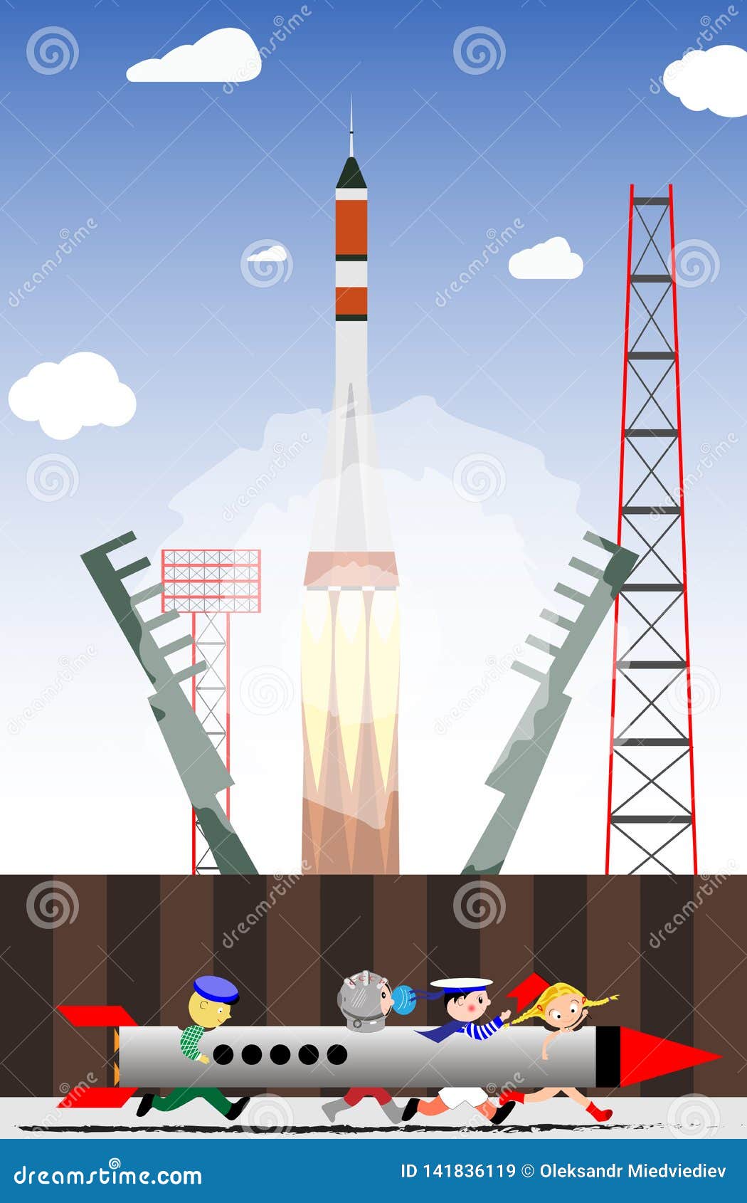 Rocket Launch into Space from the Launch Site. Cosmonaut Game of ...