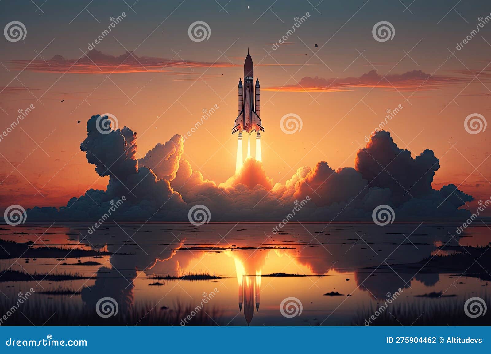 Rocket Launch, with the Sun Setting Behind it Stock Photo - Image of ...