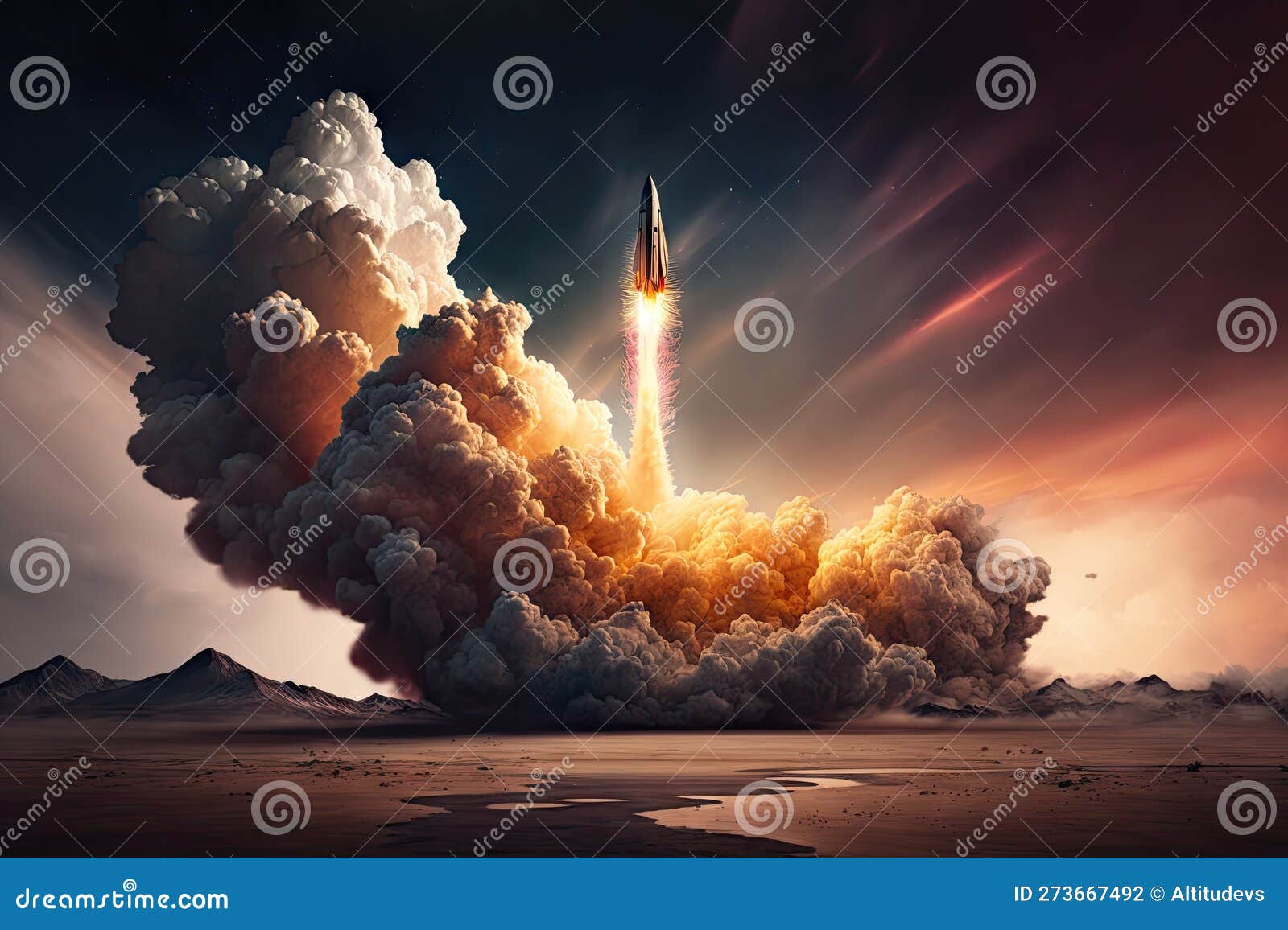 Rocket Launch from the Surface of a Planet, with Visible Atmosphere and ...