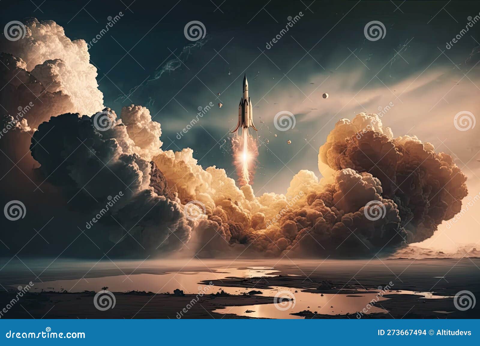 Rocket Launch from the Surface of a Planet, with Visible Atmosphere and ...