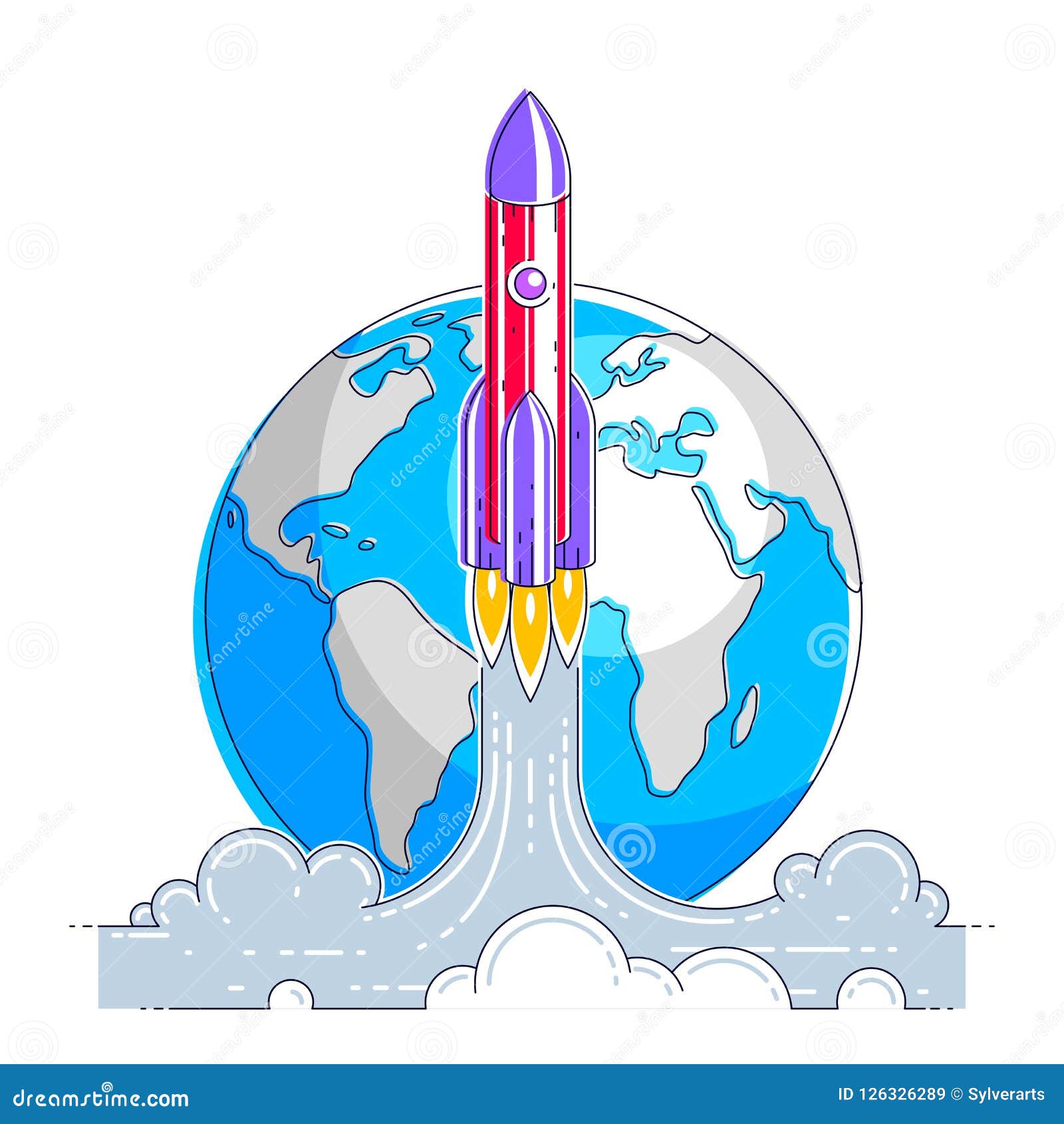 Rocket Launch into Undiscovered Space with Planet Earth in Background ...