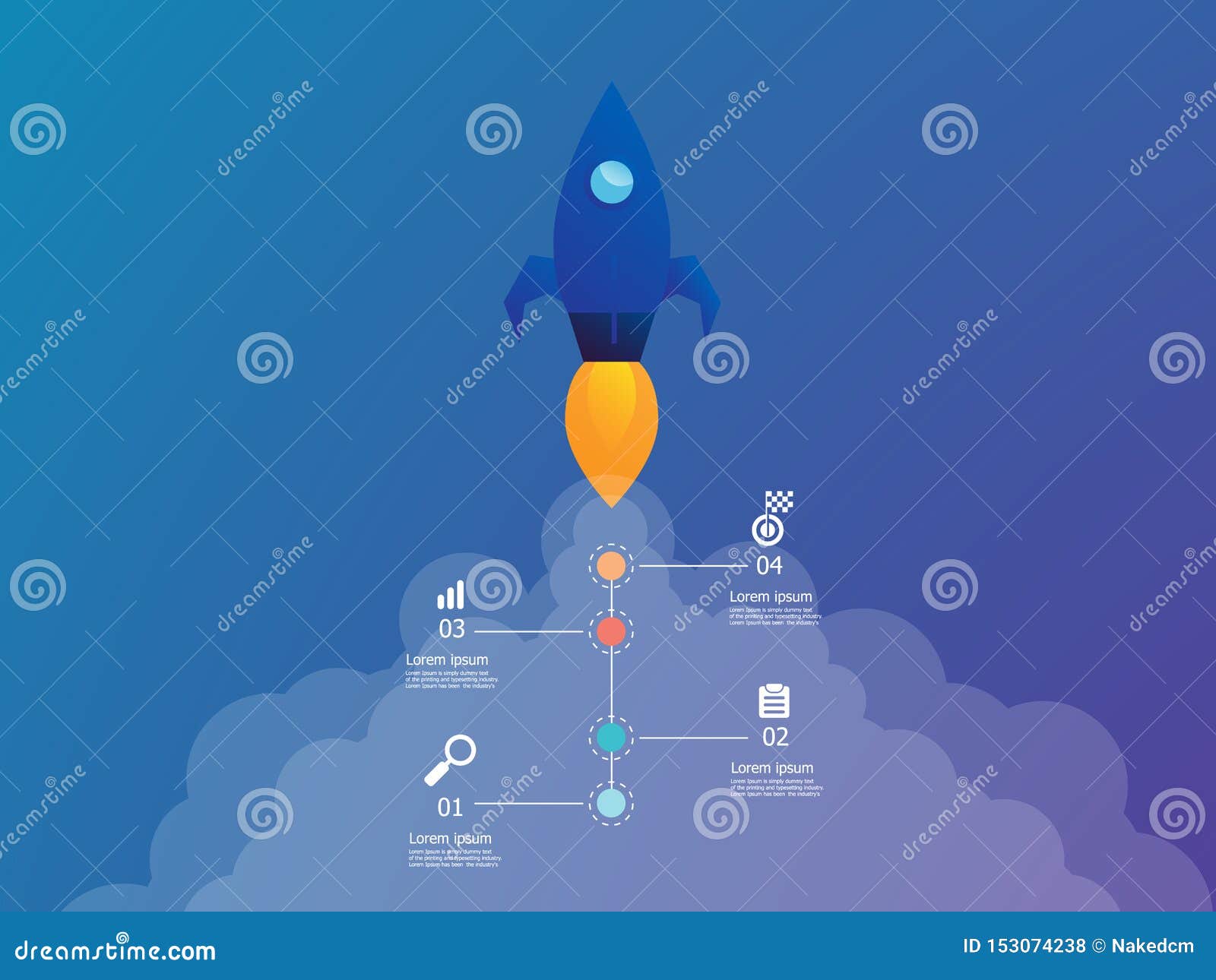 Rocket Launch with Vertical Infographics 4 Steps Stock Vector ...