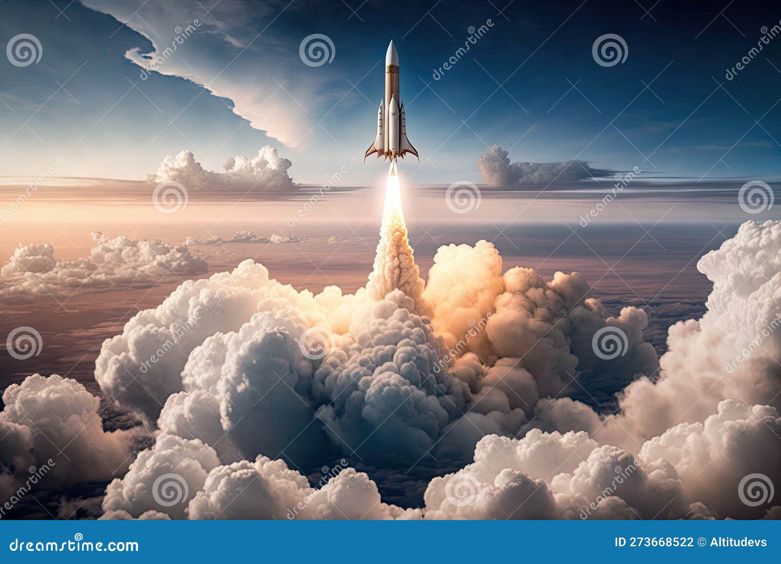 Rocket Launch, with View of the Earth and Atmosphere Visible through ...
