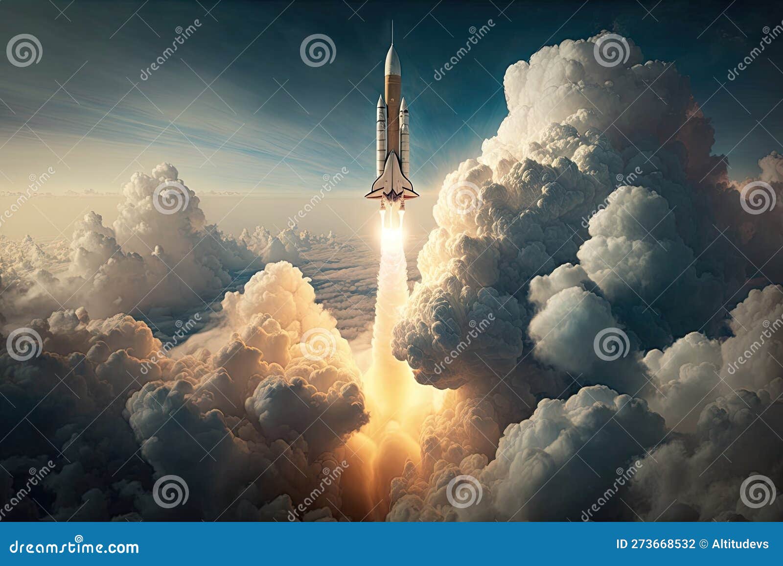 Rocket Launch, with View of the Earth and Atmosphere Visible through ...
