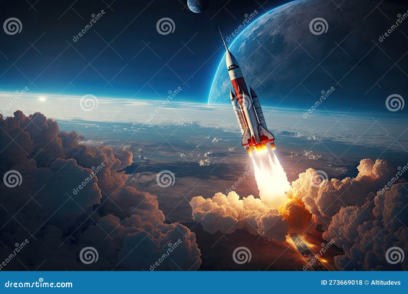 Rocket Launch, with View of the Earth and Its Atmosphere Visible in the ...